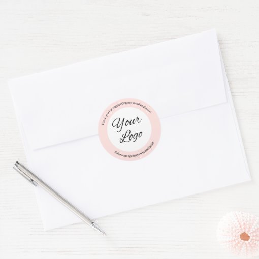 Simple Blush Pink Custom Add Business Logo Classic Round Sticker | Zazzle