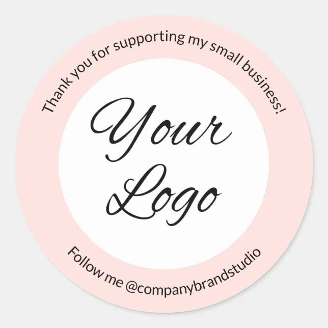 Simple Blush Pink Custom Add Business Logo Classic Round Sticker | Zazzle