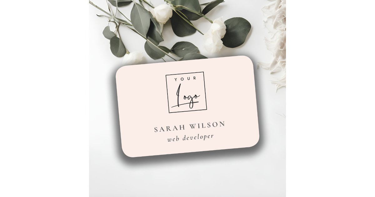 Simple Blush Pink Custom Promotional Business Logo Name Tag | Zazzle