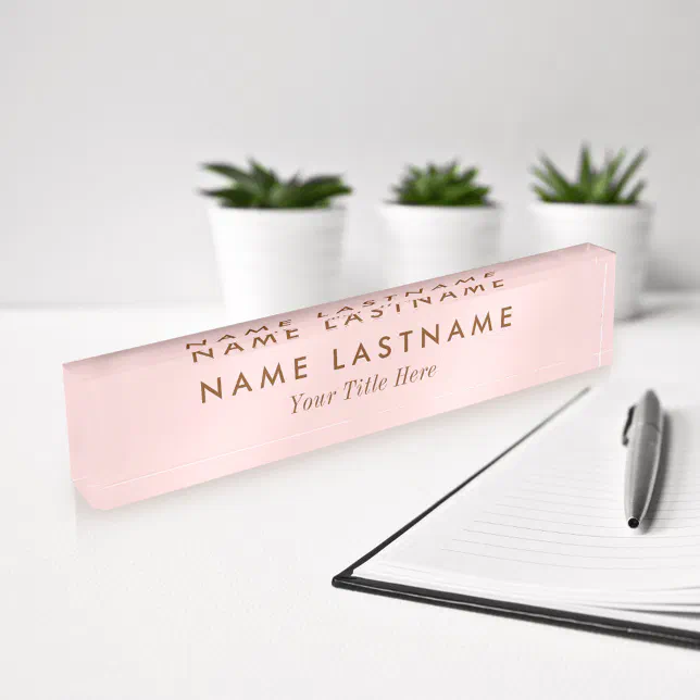 Simple Blush Pink Modern Light Elegant Girly Title Desk Name Plate | Zazzle