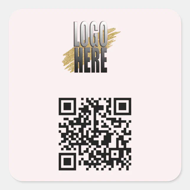 Simple Blush Pink QR Code With Business Logo Square Sticker | Zazzle