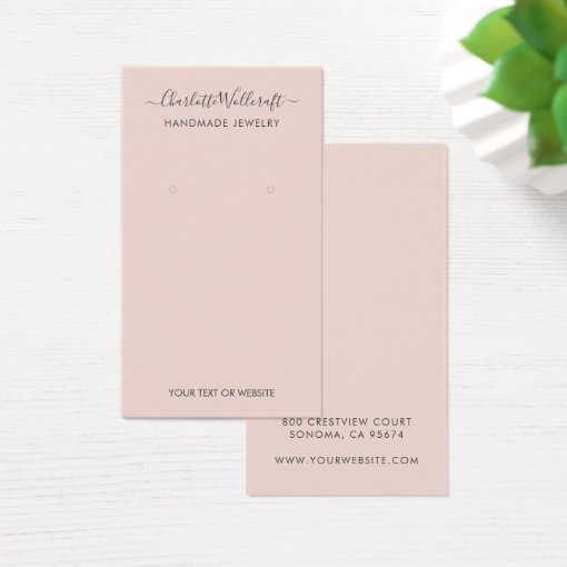 Simple Blush Pink Script Earring Display Card | Zazzle