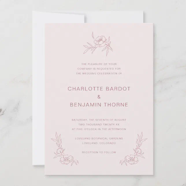 Simple Blush Pink Wedding Invitation | Zazzle