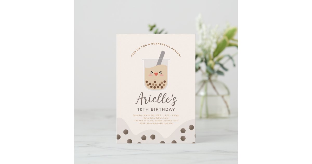 Simple Boba Bubble Milk Tea Birthday Invitation | Zazzle