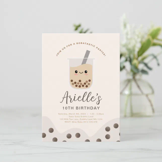 Simple Boba Bubble Milk Tea Birthday Invitation | Zazzle