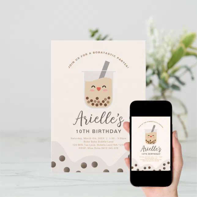 Simple Boba Bubble Milk Tea Birthday Invitation | Zazzle