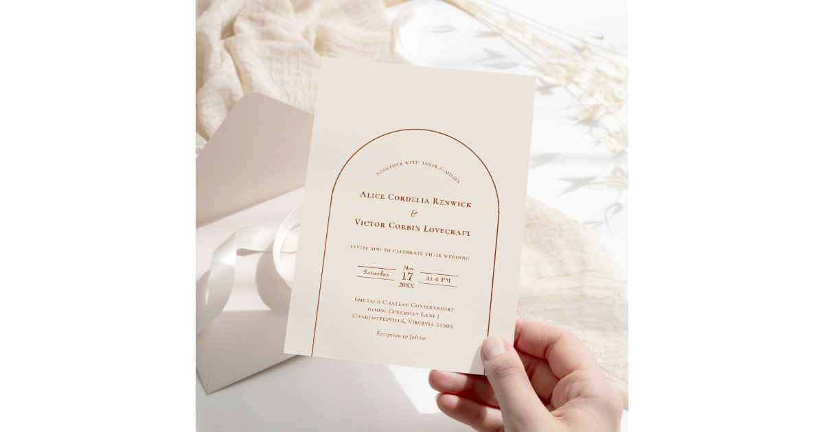 Simple Boho Arch Ivory Wedding Invitation | Zazzle
