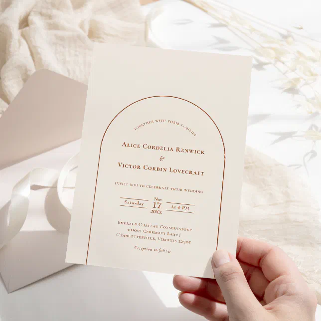 Simple Boho Arch Ivory Wedding Invitation | Zazzle
