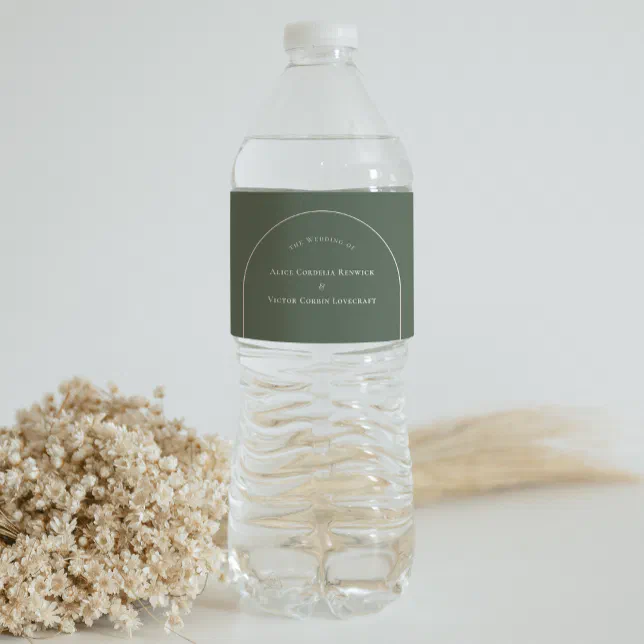 Simple Boho Arch Sage Green Wedding Water Bottle Label | Zazzle