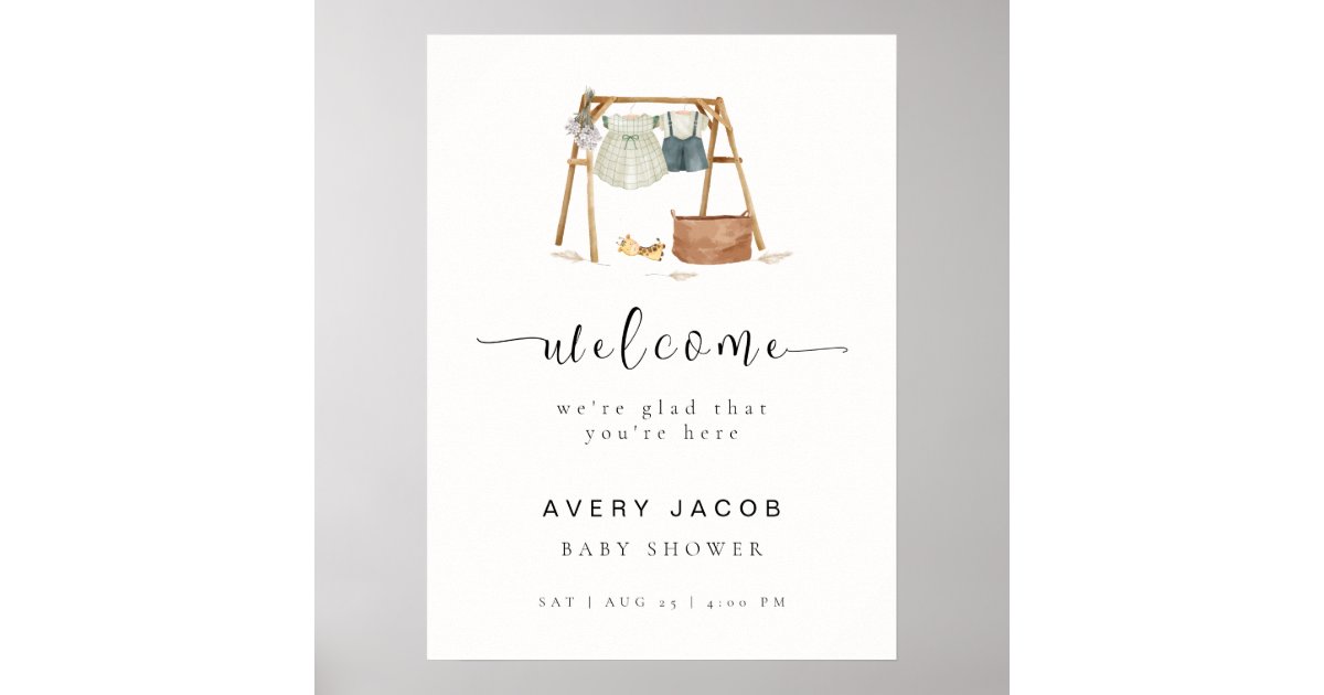 Simple Boho Baby Shower Clothes Welcome Sign | Zazzle