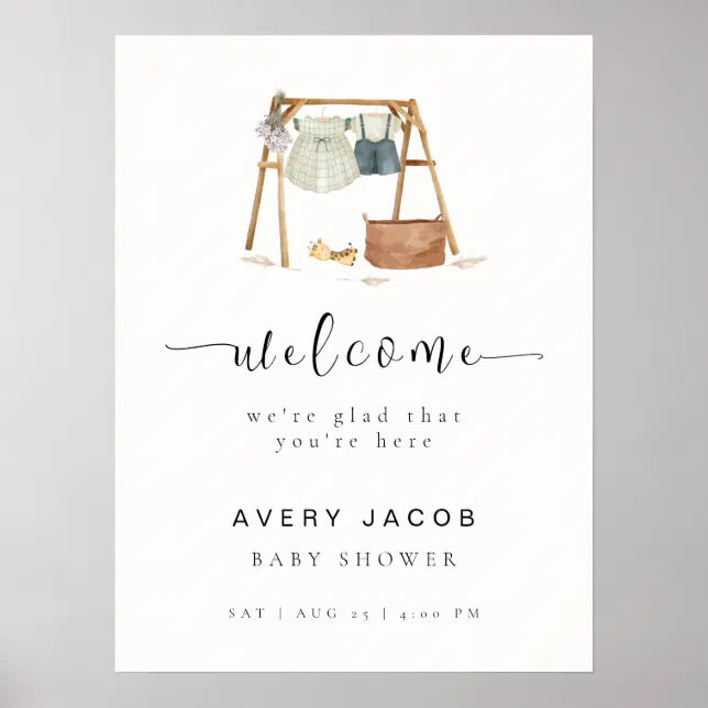 Simple Boho Baby Shower Clothes Welcome Sign | Zazzle