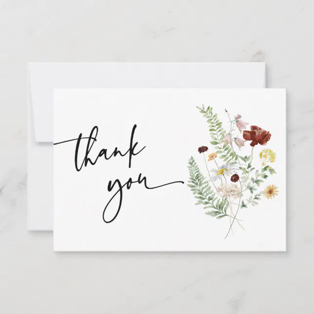 Simple Boho Cute Wildflowers Thank You Card | Zazzle