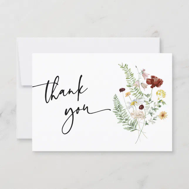 Simple Boho Cute Wildflowers Thank You Card | Zazzle