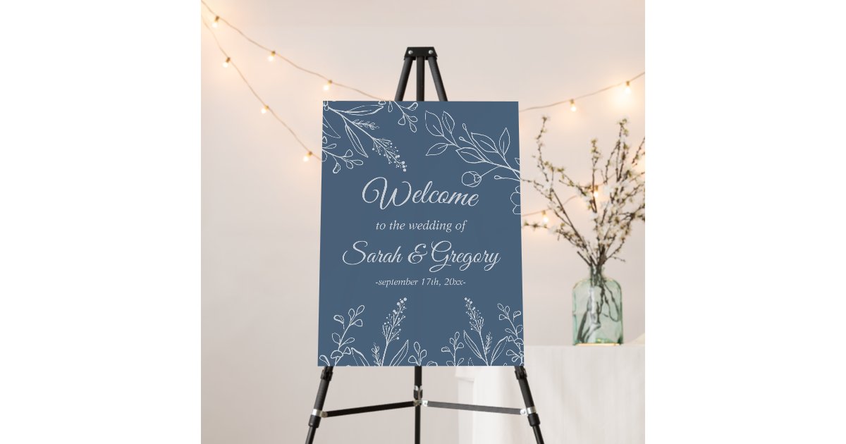 Simple Boho Floral Dusty Blue Wedding Welcome Sign | Zazzle