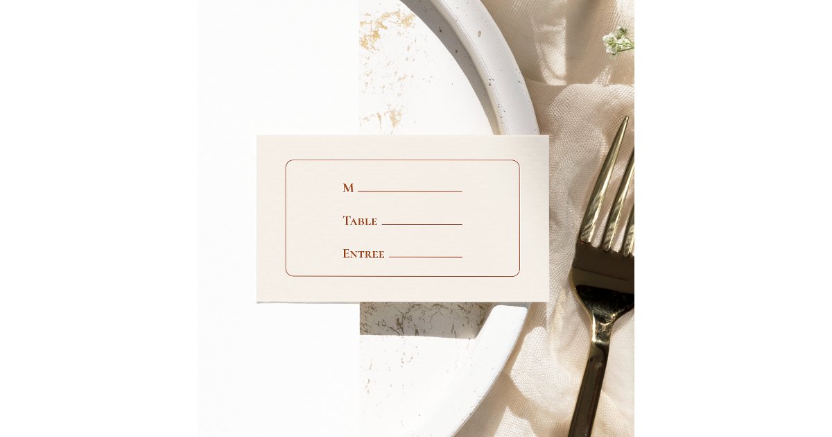 Simple Boho Ivory Wedding Entree Choice Flat Place Card | Zazzle
