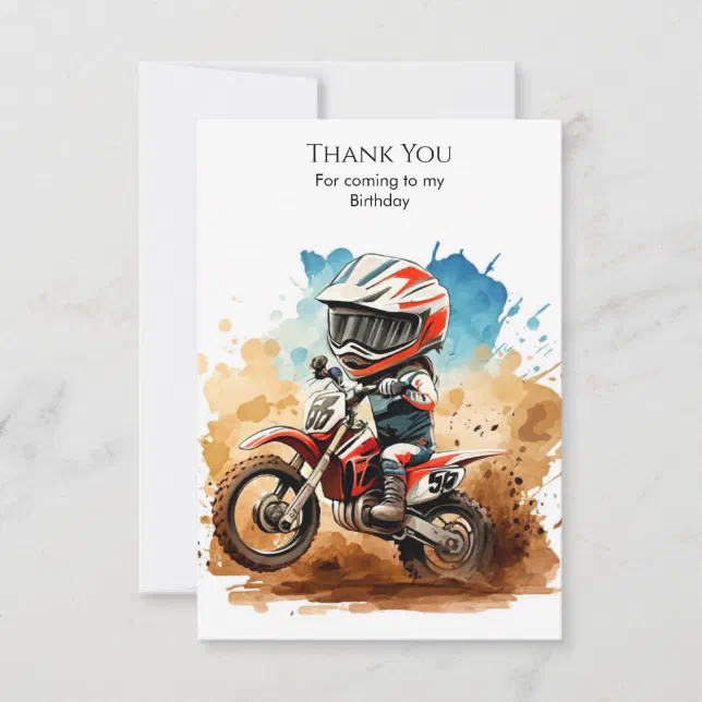 Simple Boho Motorcycle Birthday Thank You Card | Zazzle