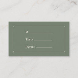 Simple Boho Sage Green Wedding Entree Choice Flat Place Card | Zazzle