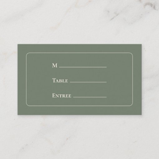 Simple Boho Sage Green Wedding Entree Choice Flat Place Card | Zazzle