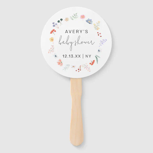 Simple Boho Wildflower Frame Baby Shower Hand Fan | Zazzle