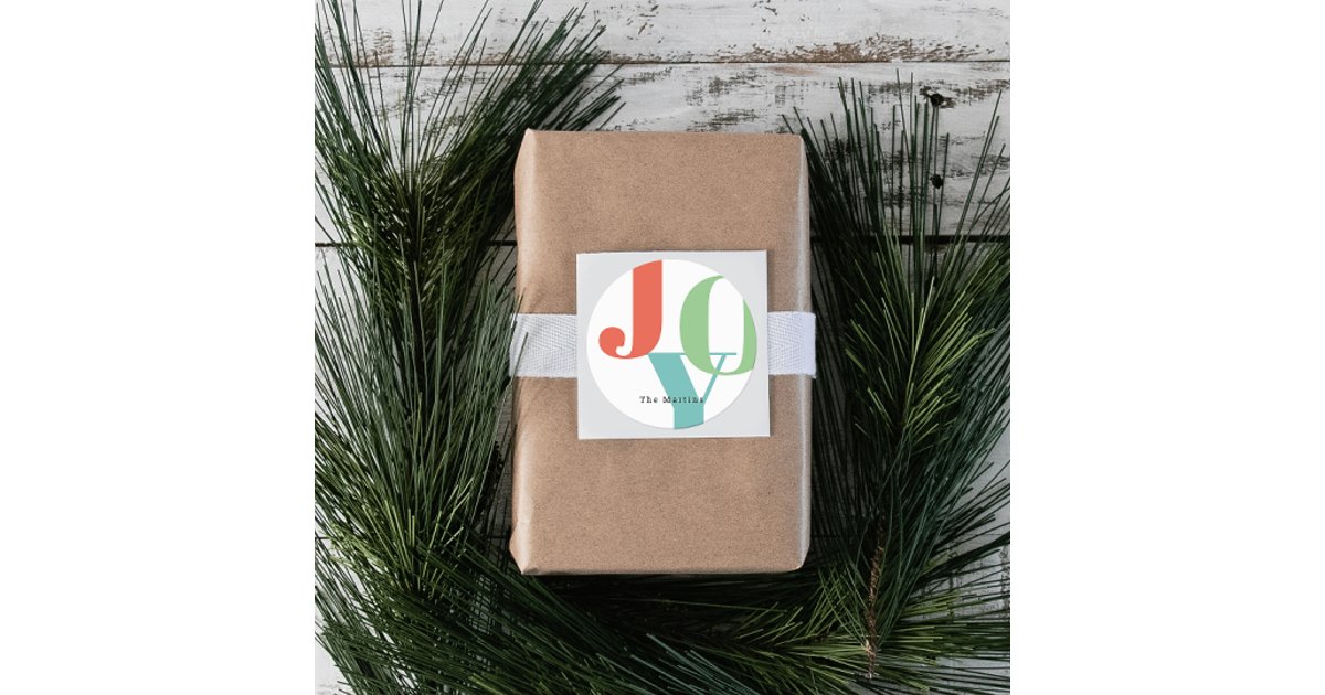 Simple Bold Colorful JOY Christmas Holiday Classic Round Sticker | Zazzle