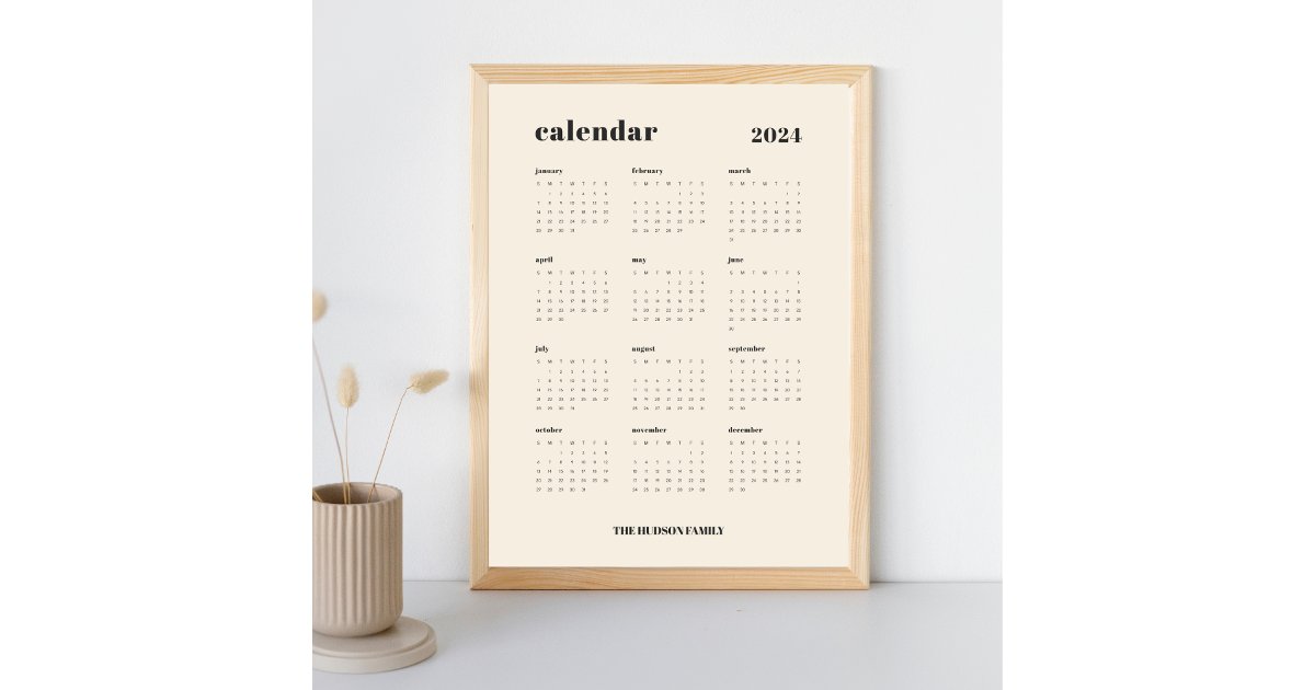 SImple Bold | Cream and Black 2024 Calendar Poster | Zazzle
