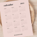 SImple Bold | Dusty Pink and Black 2024 Calendar Poster | Zazzle