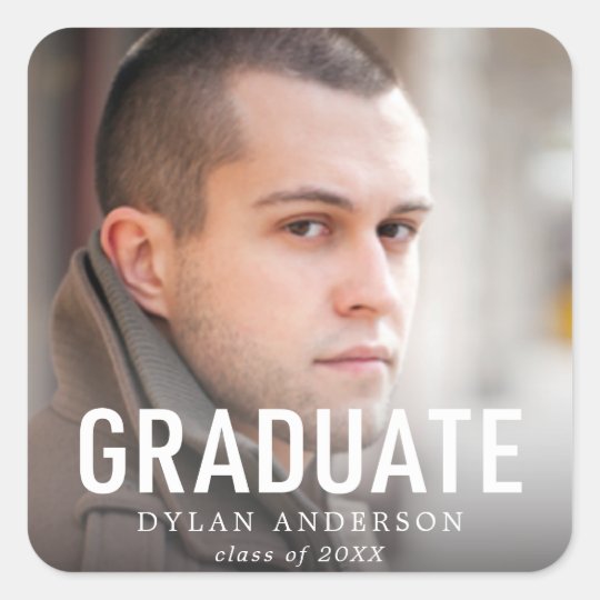 Simple Bold Graduation Photo Graduate Square Sticker | Zazzle.com