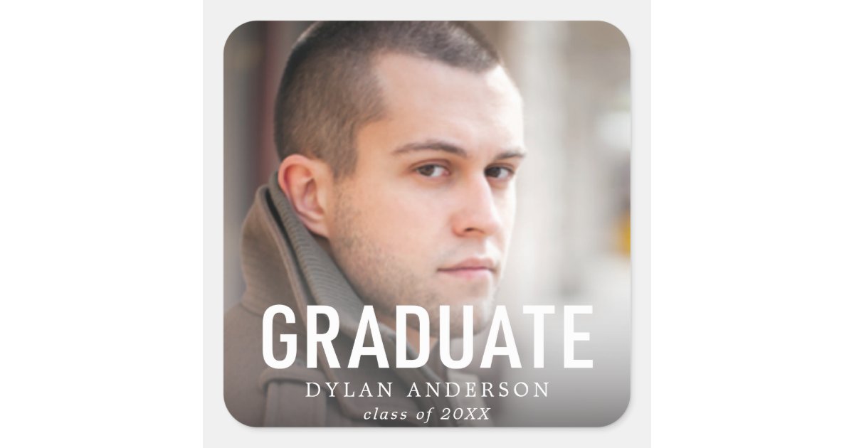 Simple Bold Graduation Photo Graduate Square Sticker | Zazzle