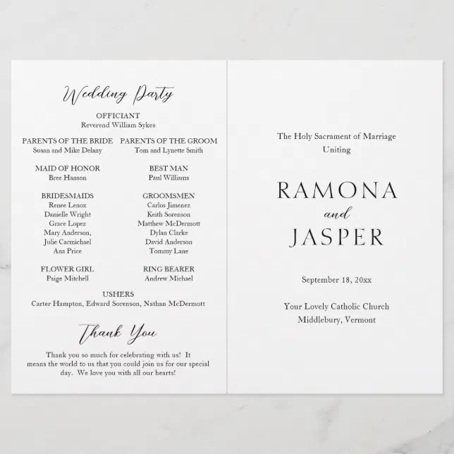 Simple Bold Modern Catholic Wedding Program Flyer | Zazzle