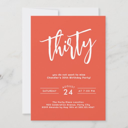 Simple Bold Orange 30th Birthday Party Invitation | Zazzle