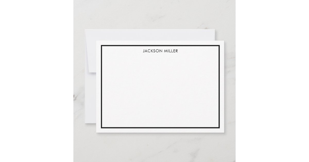 Simple Border Black Note Card | Zazzle