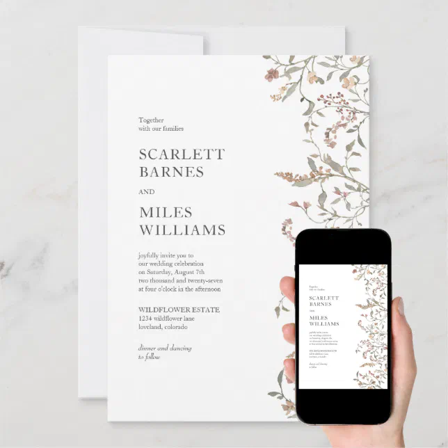 Simple Botanical Boho Wedding Invitation | Zazzle
