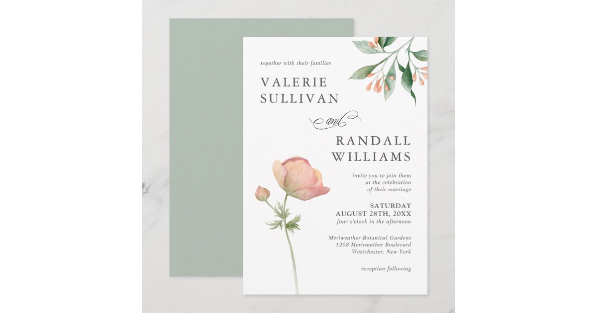 Simple Botanical Elegant Floral Wedding Invitation | Zazzle