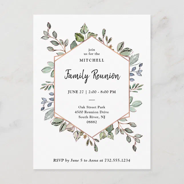 Simple Botanical Geometric | Family Reunion Postcard | Zazzle