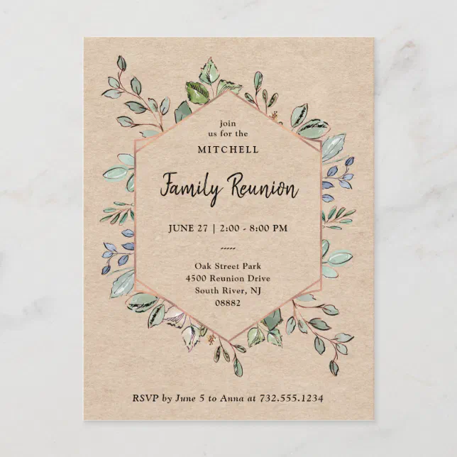 Simple Botanical Geometric Kraft | Family Reunion Postcard | Zazzle