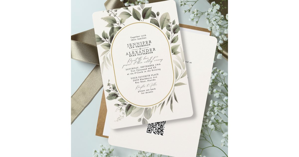 Simple Botanical RSVP QR Code Ivory Cream Wedding Invitation | Zazzle