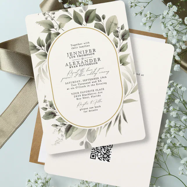 Simple Botanical RSVP QR Code Ivory Cream Wedding Invitation | Zazzle