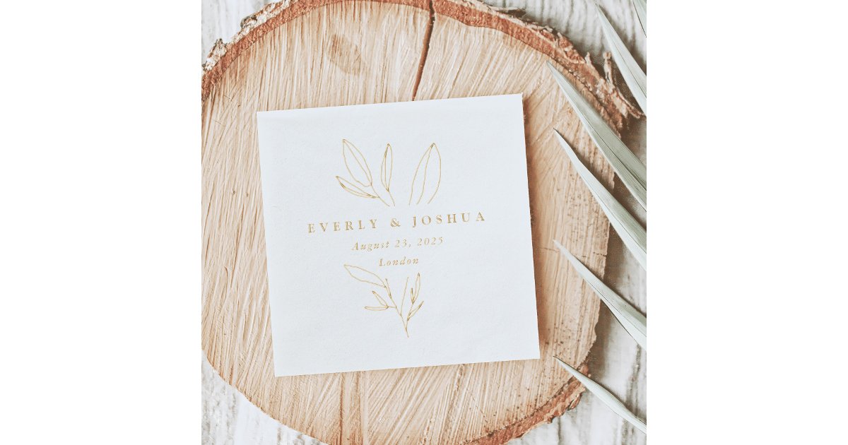 Simple Botanical Stem Wedding Monogram Foil Napkins | Zazzle