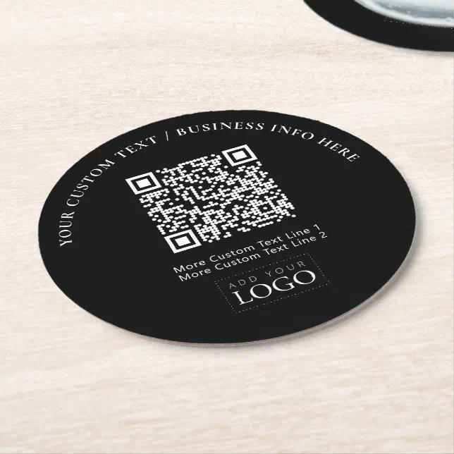 Simple Branded Business Logo QR Code Promotional Round Paper Coaster ...