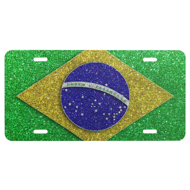 Simple Brazilian Flag Brazil Glitter Bold Sparkle License Plate | Zazzle