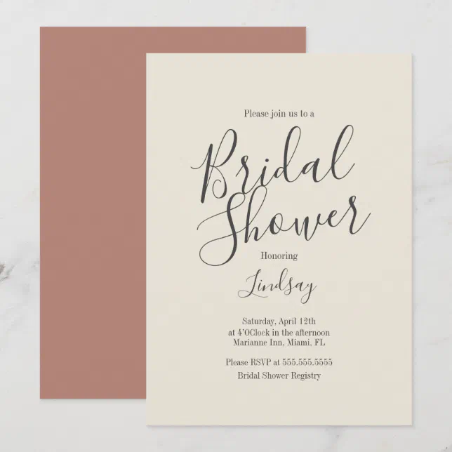 Simple Bridal Shower Earthy Tone Invitation | Zazzle