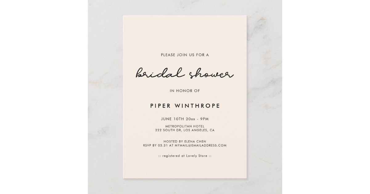 Simple bridal shower invitation postcard | Zazzle