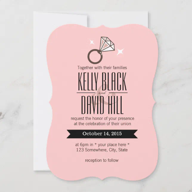 Simple Bright Diamond Ring Pink Wedding Invitation | Zazzle