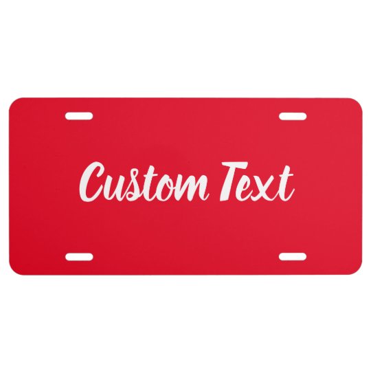 Simple Bright Red and White Script Text Template License Plate | Zazzle.com