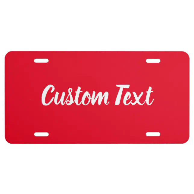 Simple Bright Red and White Script Text Template License Plate | Zazzle