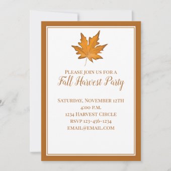 Simple Brown Autumn Maple Leaf Invitation | Zazzle