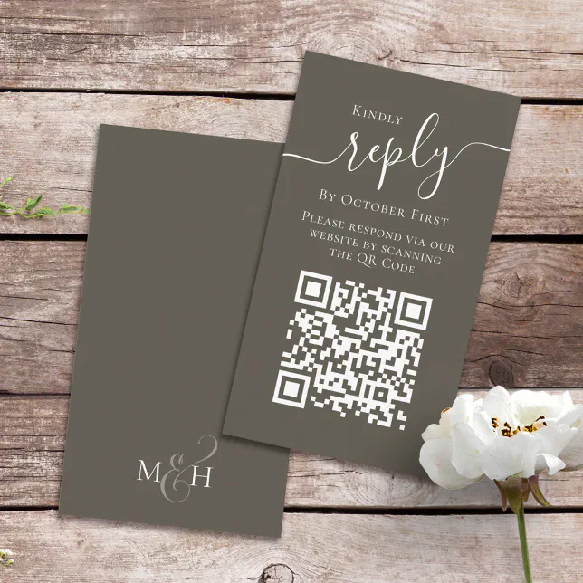 Simple Brown Calligraphy Reply Script QR Code Enclosure Card | Zazzle