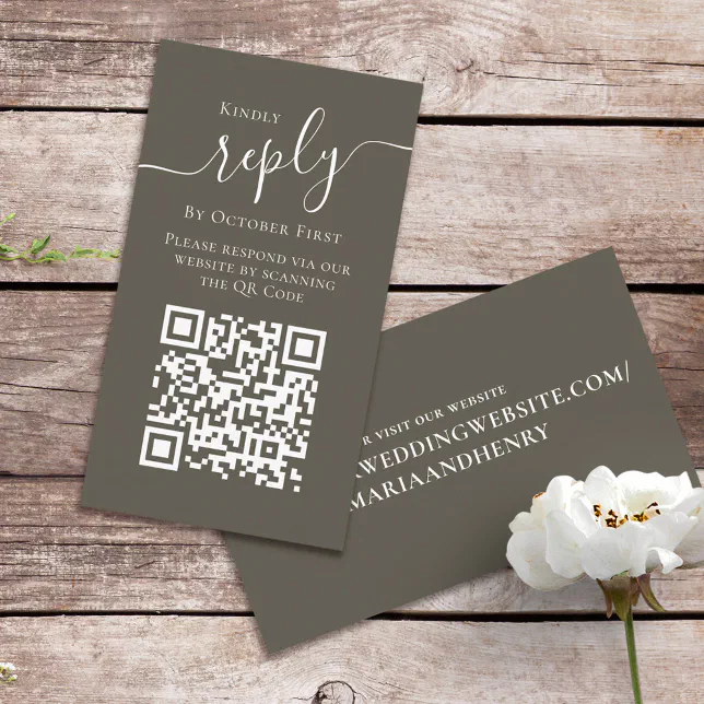 Simple Brown Calligraphy Script Reply Qr Code Rsvp Enclosure Card Zazzle