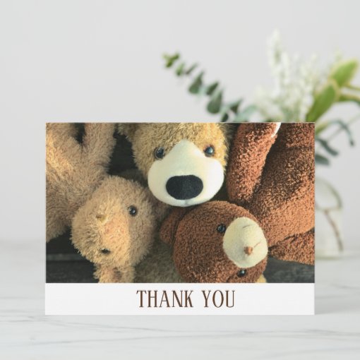 Simple Brown Rustic Cute Teddy Bear Themed Thank You Card | Zazzle
