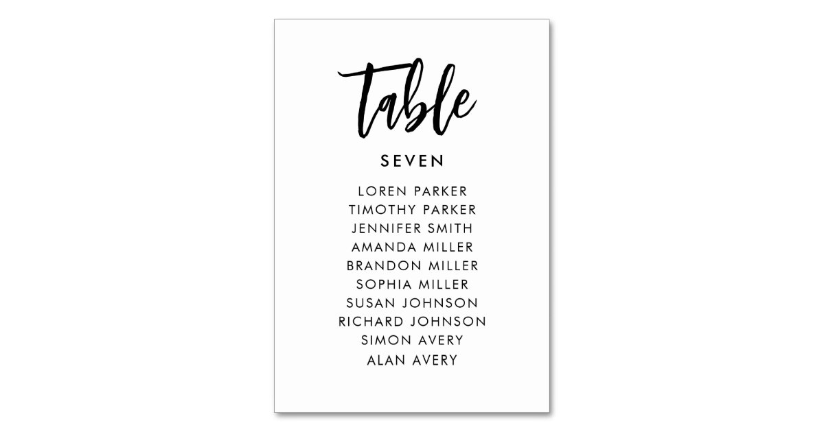 Simple Brush Wedding Seating Chart Table Number | Zazzle